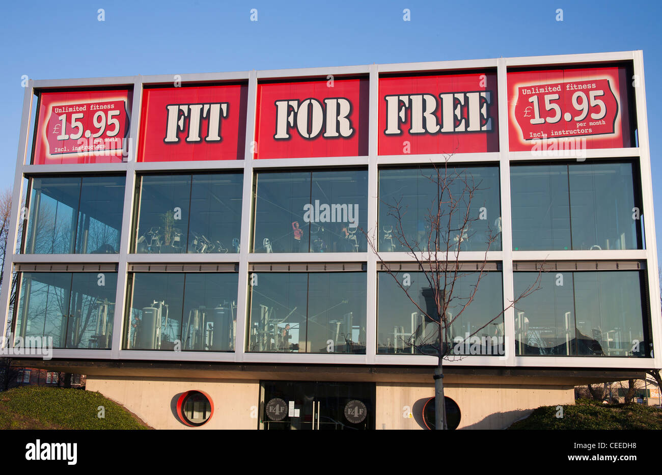 A gym in Liverpool advertising FIT FOR FREE for a small cost, Speke ...
