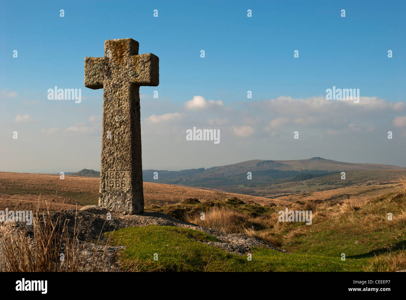 Granite cross on Dartmoor near Princetown known as Hutchinson's Cross ...