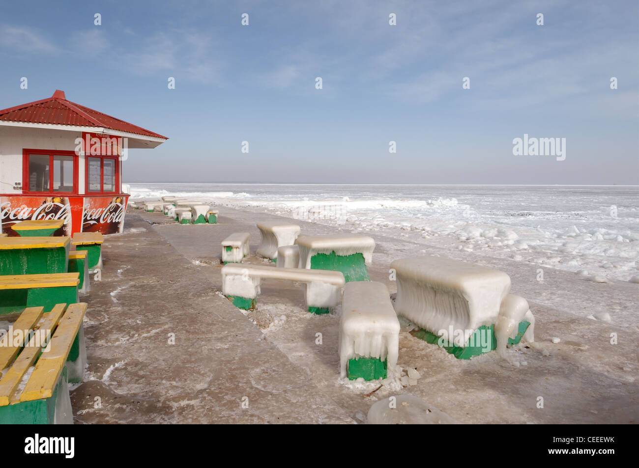 Frozen Cafe, a rare phenomenon, Odessa, Ukraine, Eastern Europe Stock ...