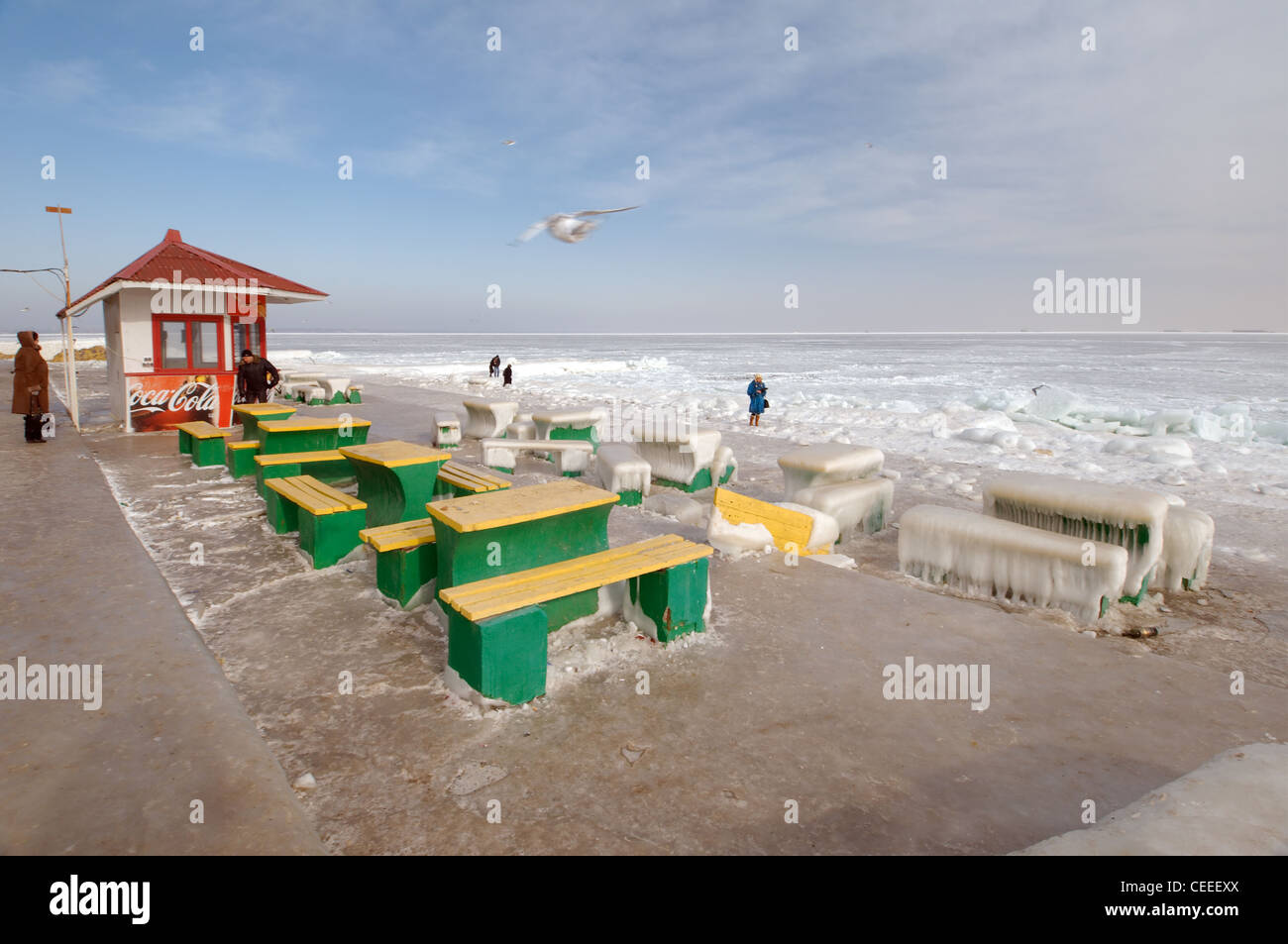 Frozen Cafe, a rare phenomenon, Odessa, Ukraine, Eastern Europe Stock ...