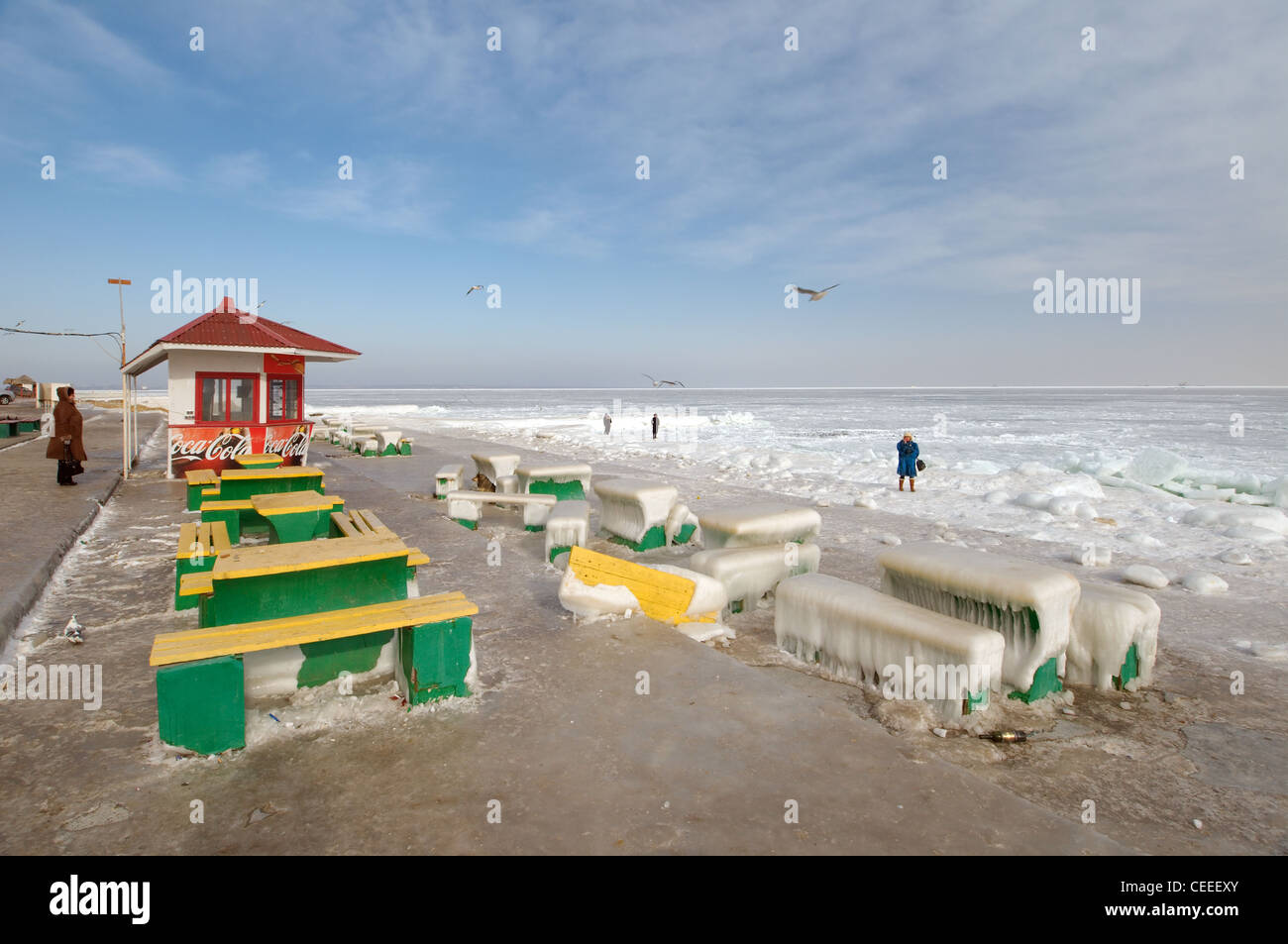 Frozen Cafe, a rare phenomenon, Odessa, Ukraine, Eastern Europe Stock ...