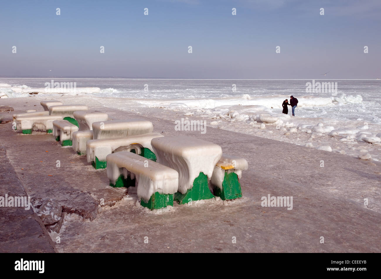 Frozen Cafe, a rare phenomenon, Odessa, Ukraine, Eastern Europe Stock ...