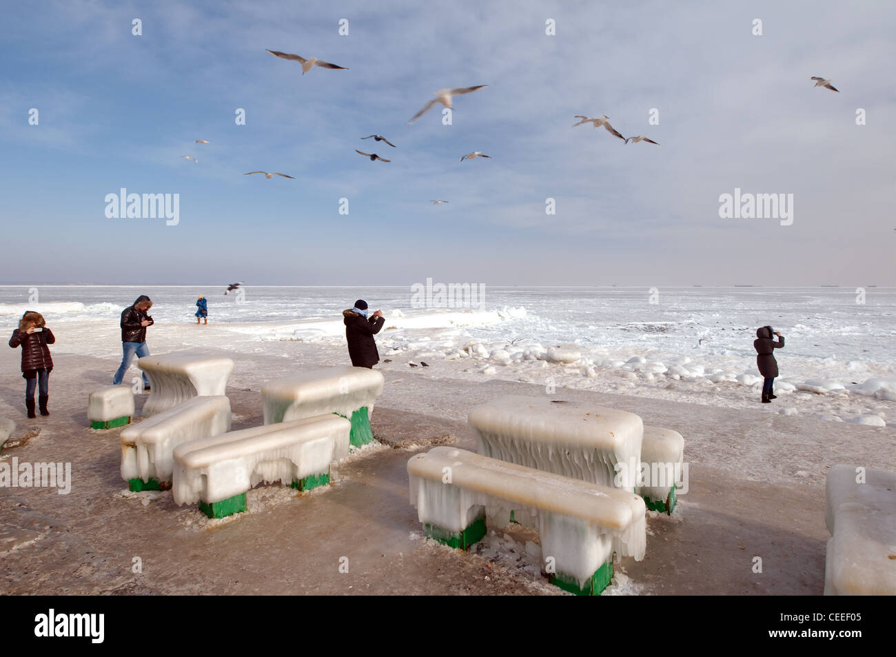 Frozen Cafe, a rare phenomenon, Odessa, Ukraine, Eastern Europe Stock ...