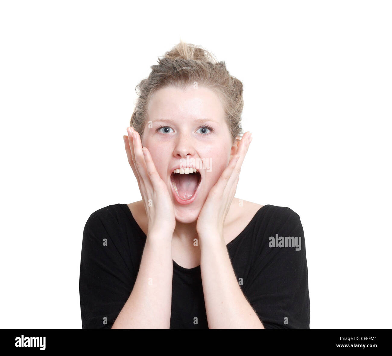 Woman startled eyes hi-res stock photography and images - Alamy