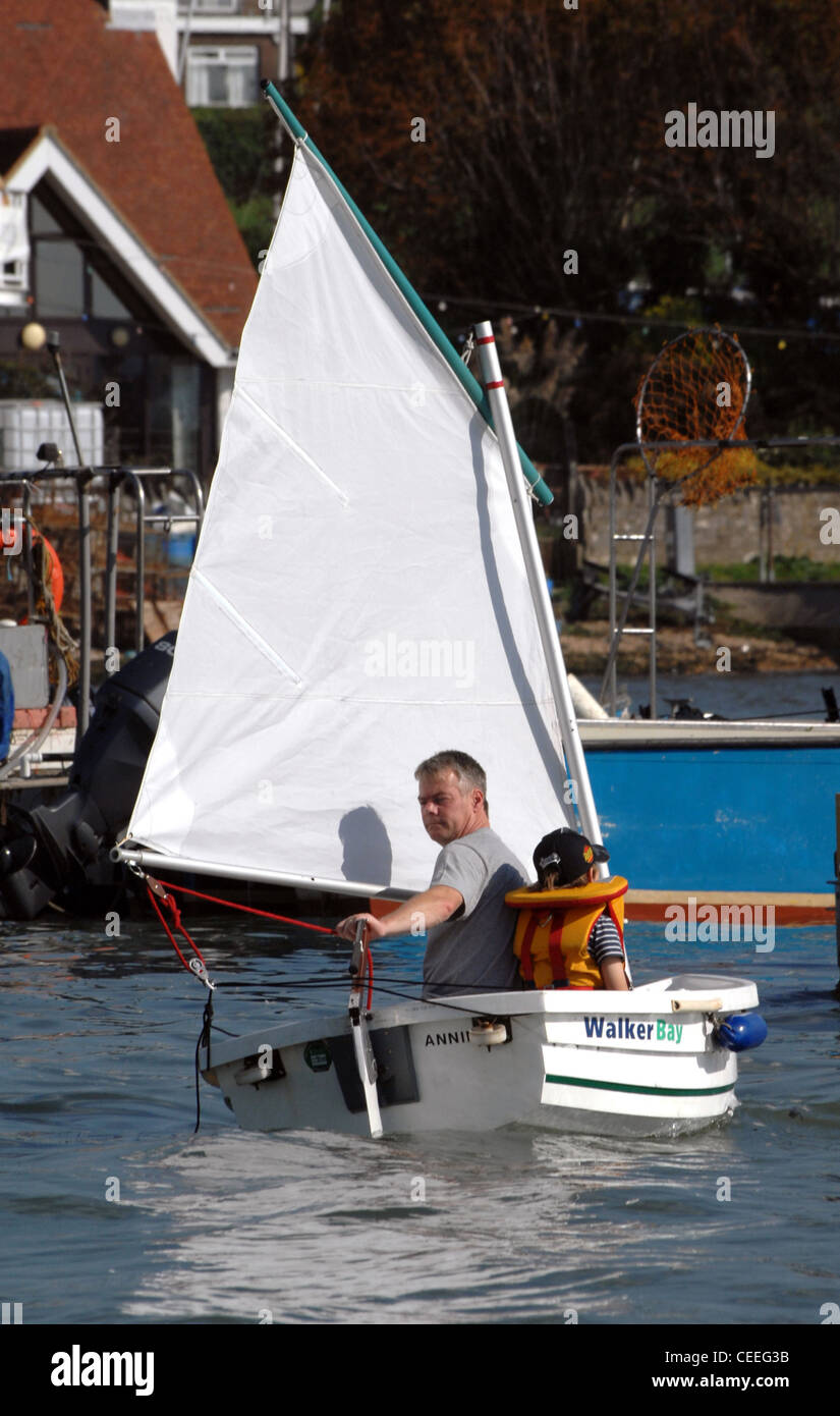 Walker Bay dinghy 'Annie' sailing at a gentle pace on the Hamble River ...