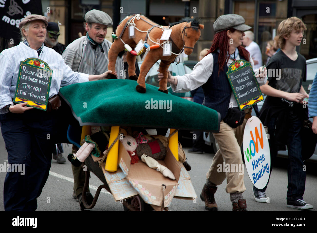 Wheelbarrow "floats" at the Marsden Cuckoo Festival, England Stock ...