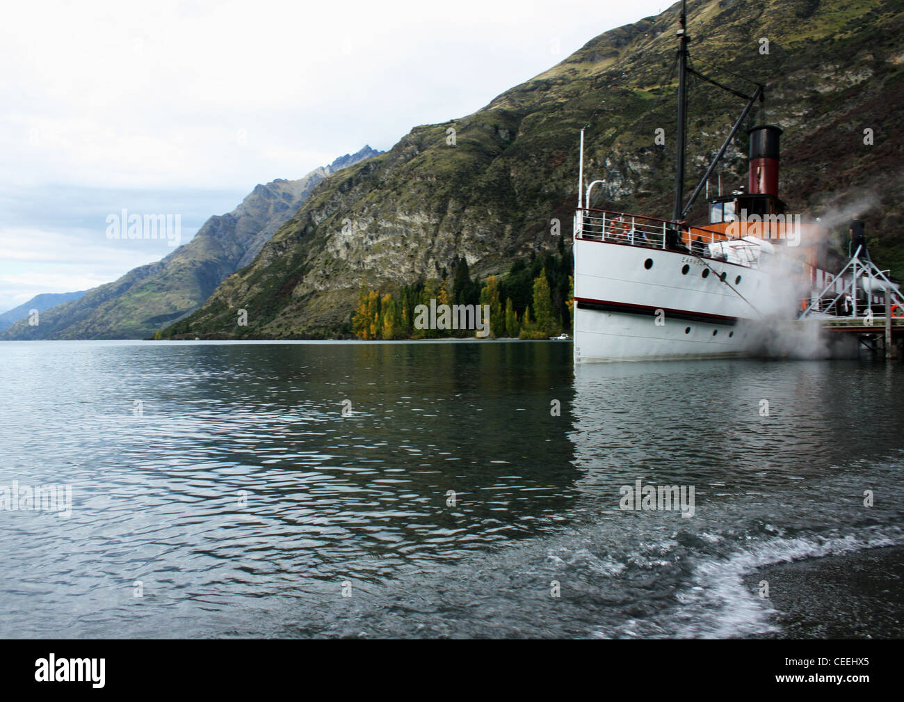 Ferry moored on lake Wakatipu Queenstown New Zealand Stock Photo - Alamy