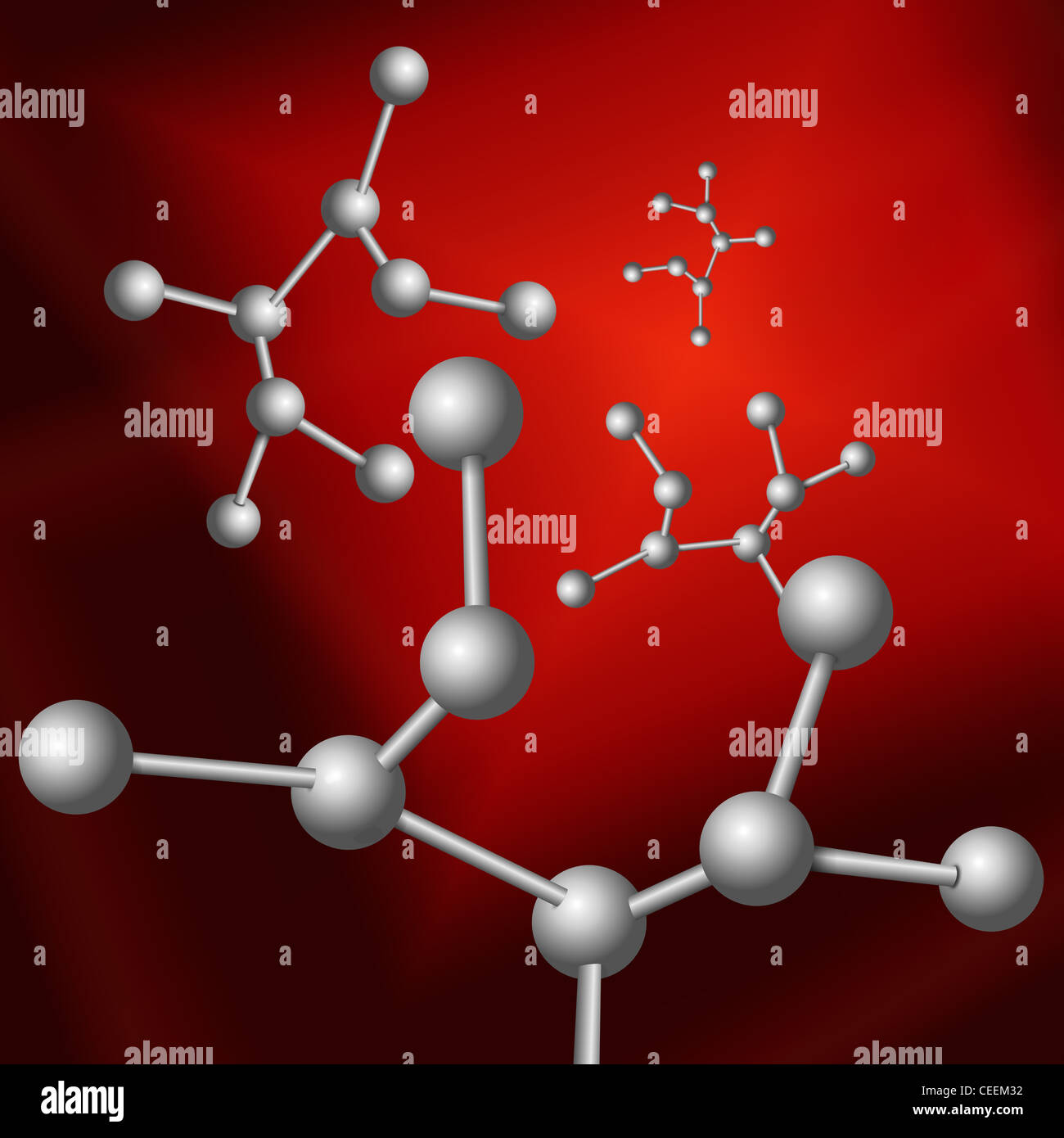 Illustration depicting molecular structure concept with red abstract ...