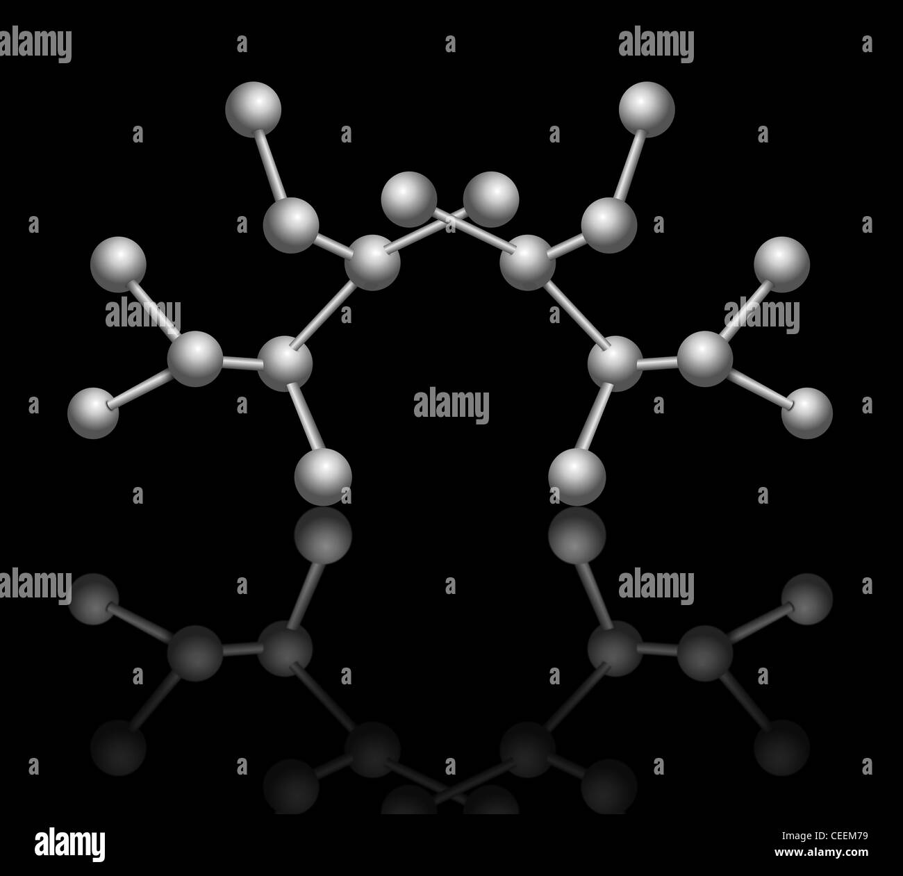 Illustration depicting molecular structure concept with reflections and ...