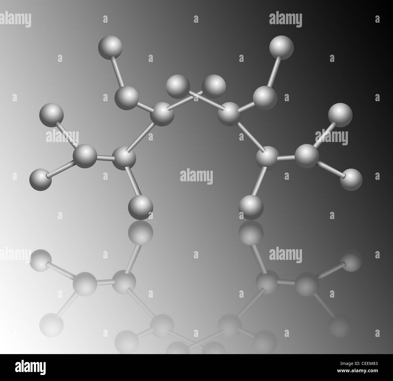 Illustration depicting molecular structure concept with reflections and ...