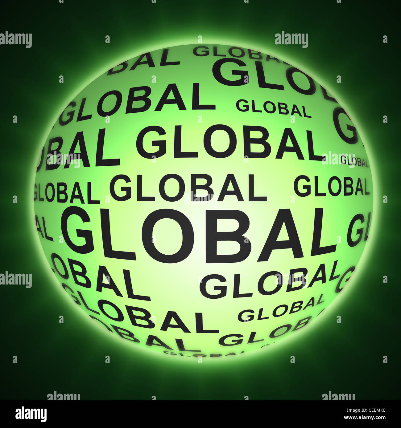 Illustration depicting a glowing green sphere with the words 'global ...