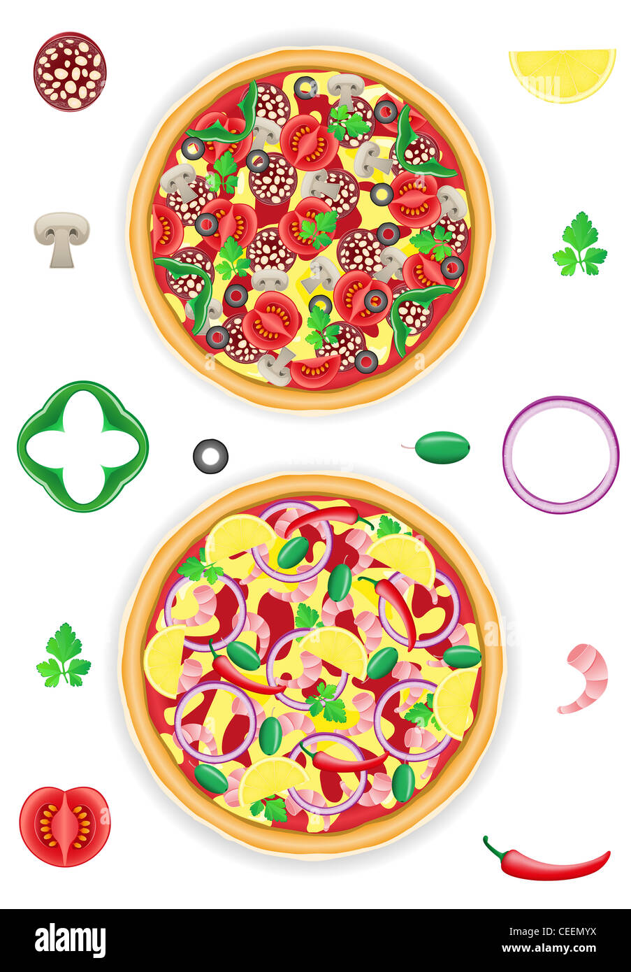 pizza and components vector illustration isolated on white background ...