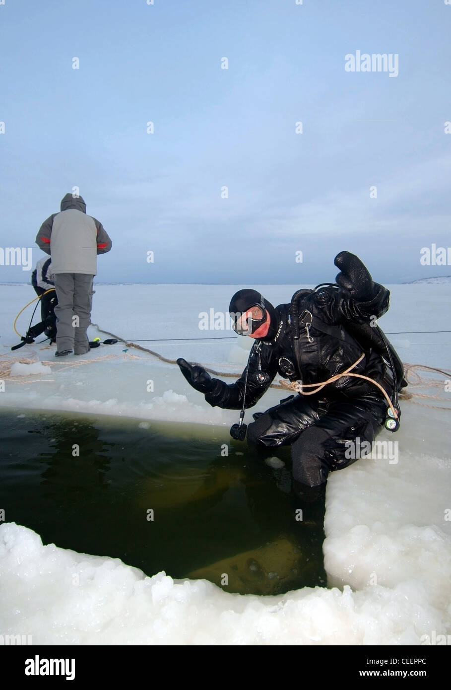 Subglacial diving in Black sea, Odessa, Ukraine, the Eastern Europe ...