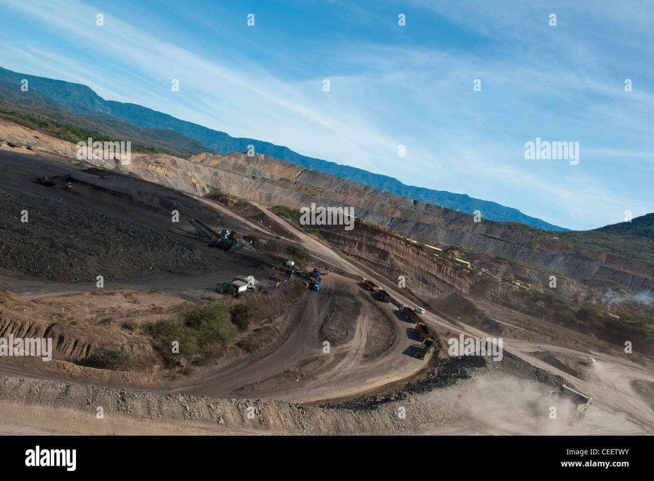 Opencast coal mine in Cerrejón, Barrancas - La Guajira, Colombia. A ...