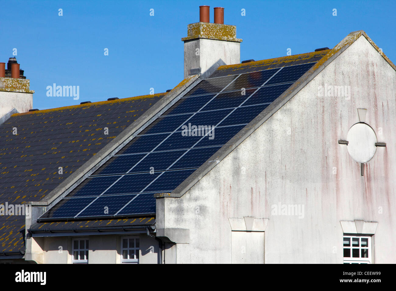 solar panels in domestic house for free heating etc england uk gb Stock ...