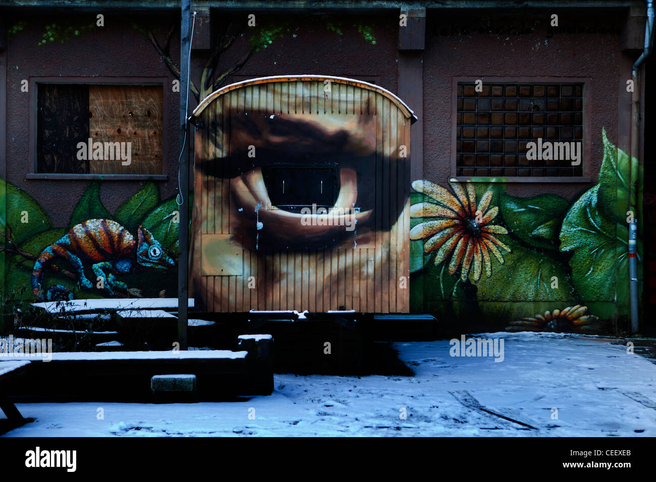 Graffiti in the night club area, Revaler Strasse, Friedrichshain ...