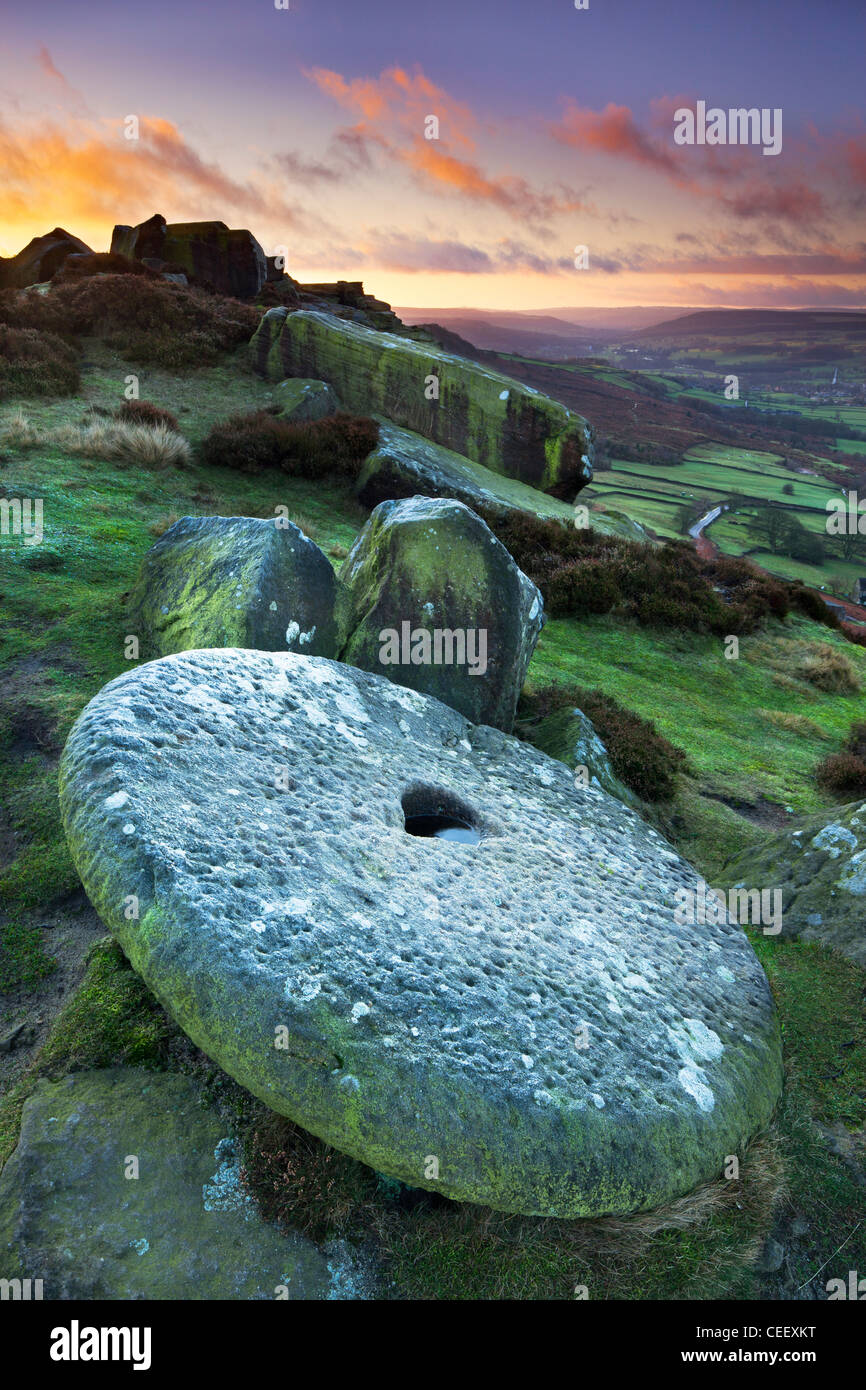 Abandoned Millstone on Curbar Edge in The Derbyshire Peak District at ...