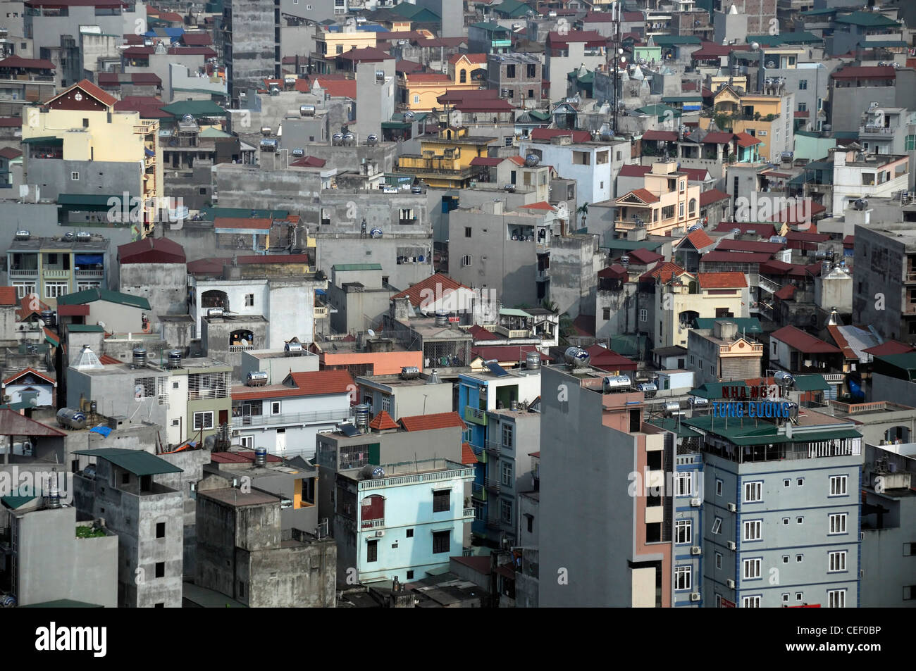 aerial rooftop view crowded houses housing living conditions squalor ...