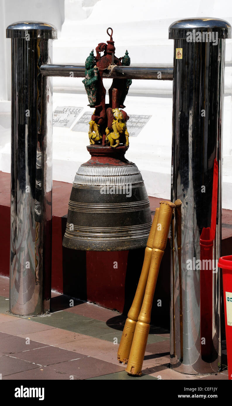 bell with posts for ringing buddhist shrine buddhism Shwedagon Pagoda ...