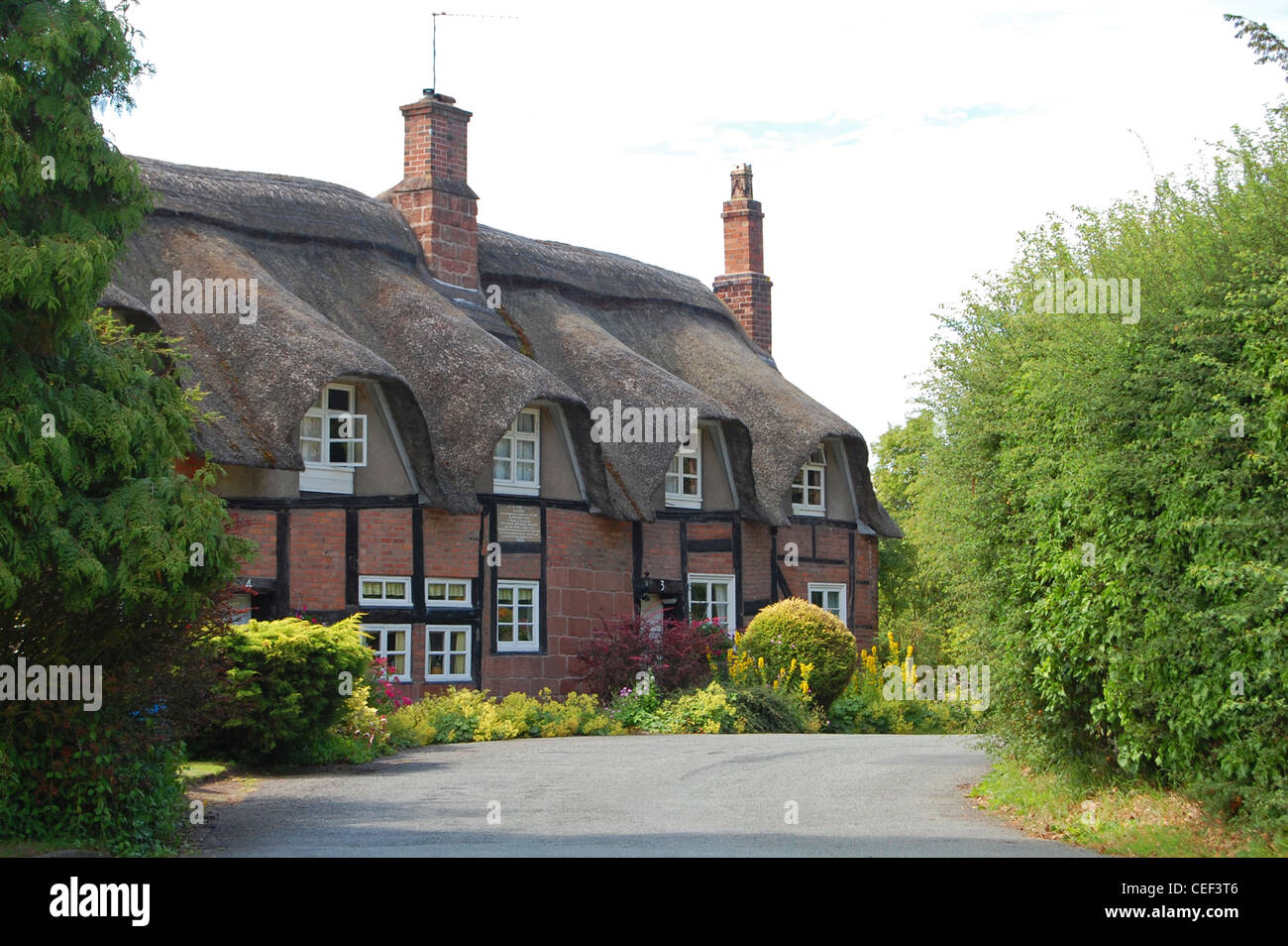 pretty old thatched country cottage in Shropshire, UK Stock Photo - Alamy