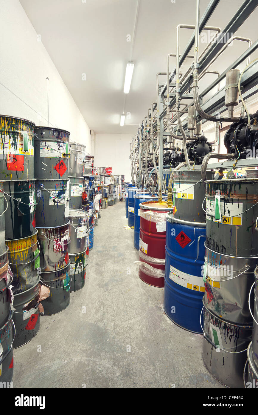 Interior of a factory room for mixing inks, used in printing Stock ...