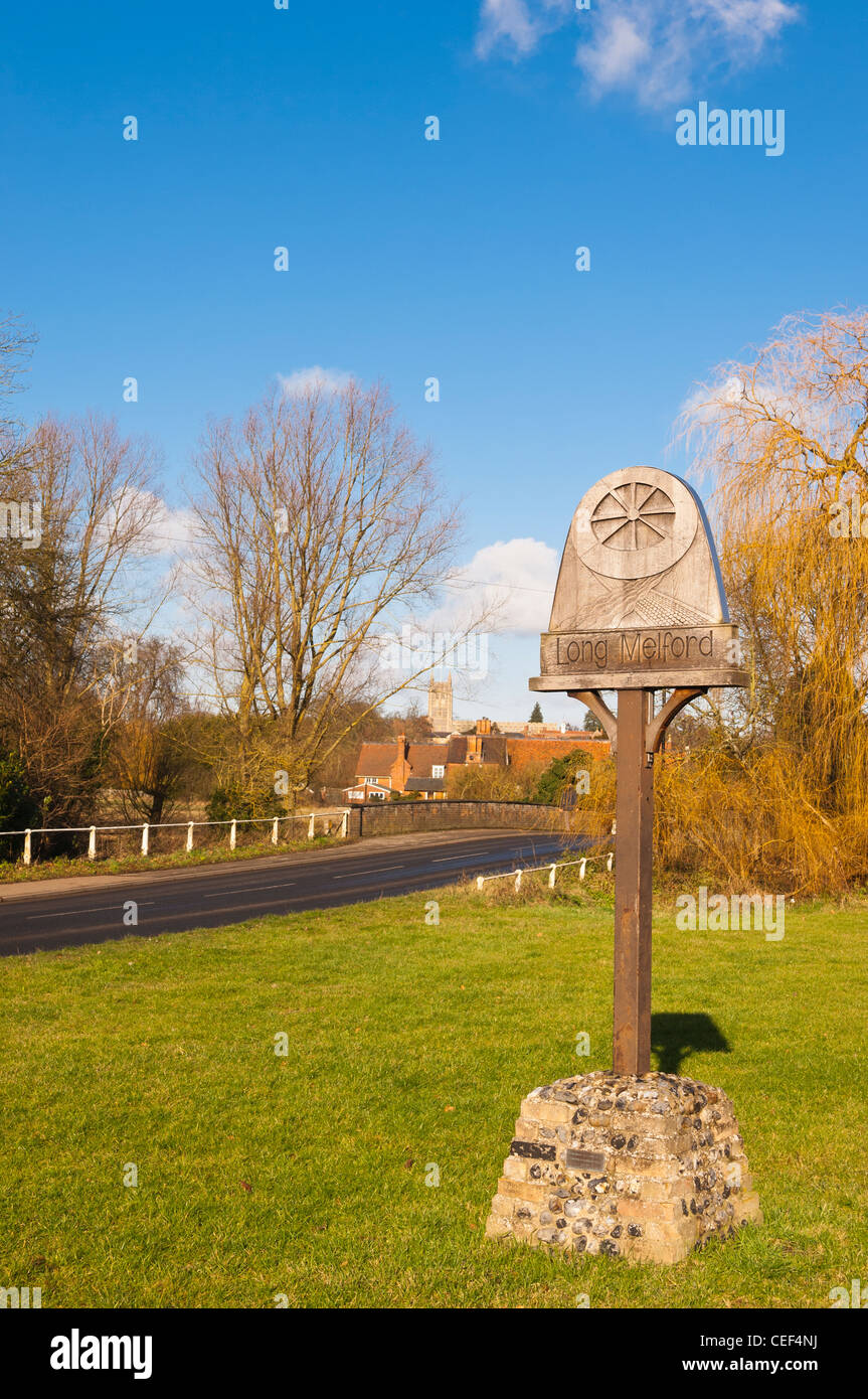 The village sign in Long Melford , Suffolk , England , Britain , Uk ...