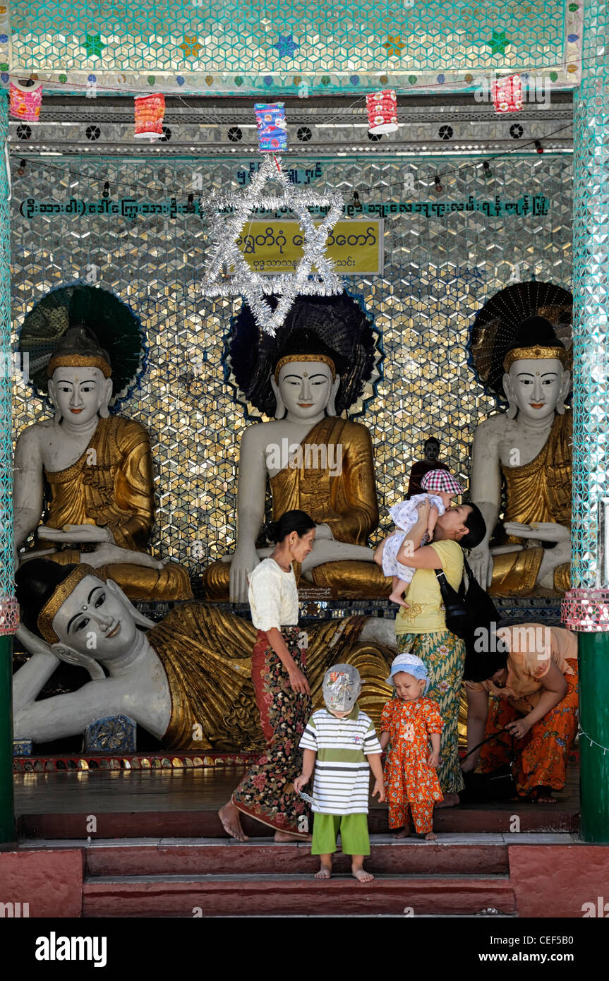 young children family buddha statues buddhist shrine buddhism Shwedagon ...