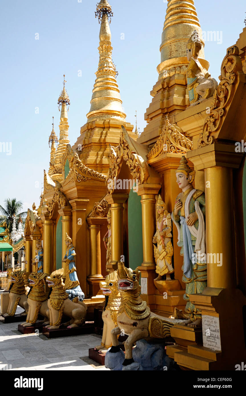 gold golden small mini stupas stupa buddhist shrine buddhism Shwedagon ...