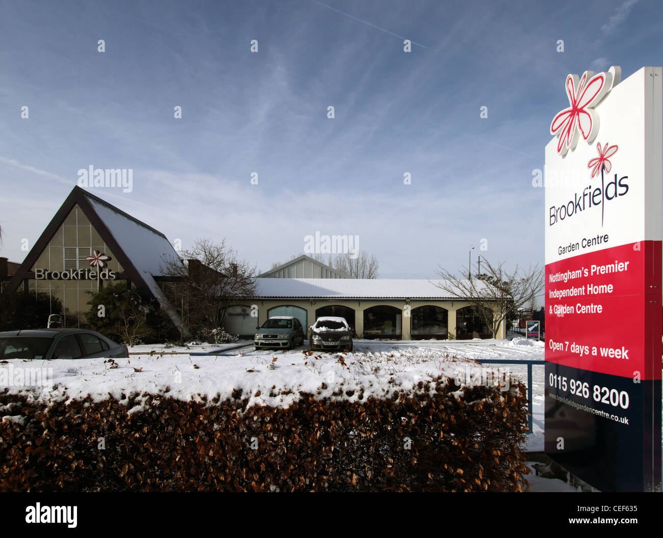 Brookfield's Garden Centre as seen from the main road during the snow ...