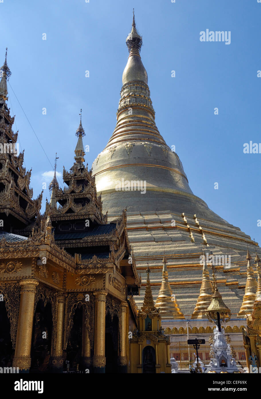 main stupa gold golden buddhist shrine buddhism Shwedagon Pagoda Myanmar Burma Yangon Rangoon ...