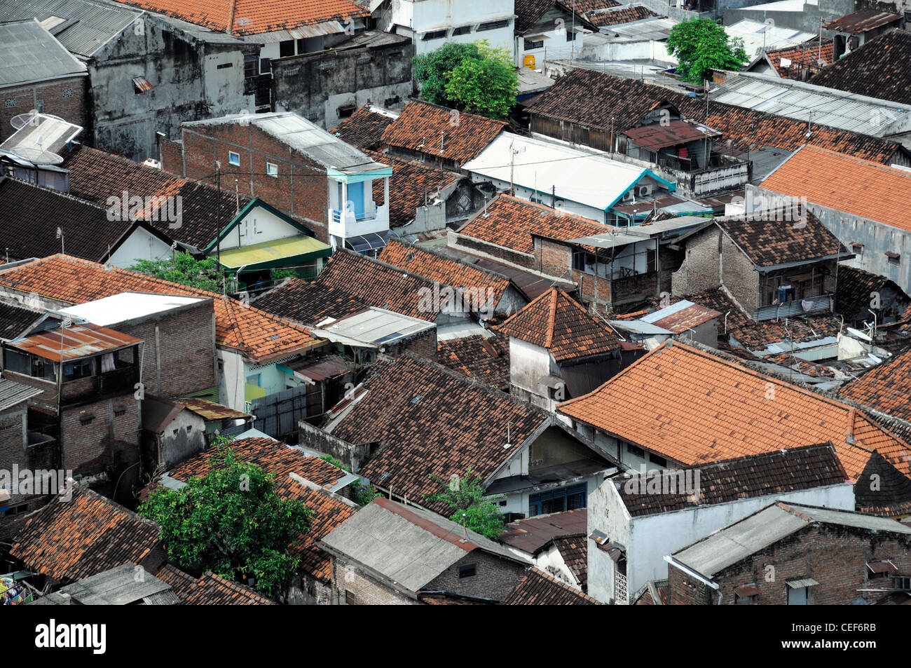 aerial rooftop view crowded houses housing living conditions squalor ...