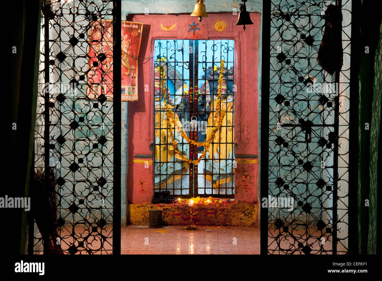 Rural Indian village roadside hindu temple at night. Andhra Pradesh ...