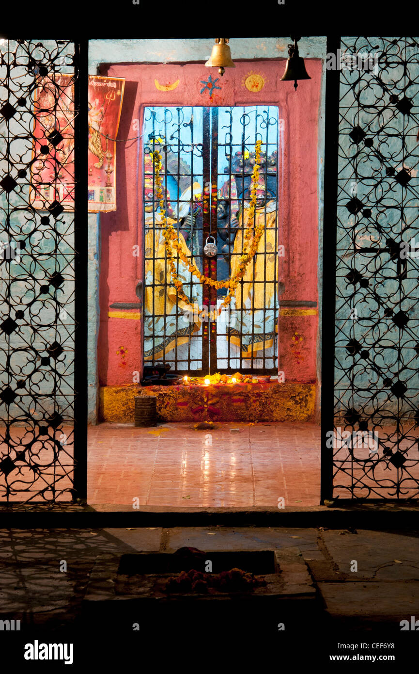 Rural Indian village roadside hindu temple at night. Andhra Pradesh ...