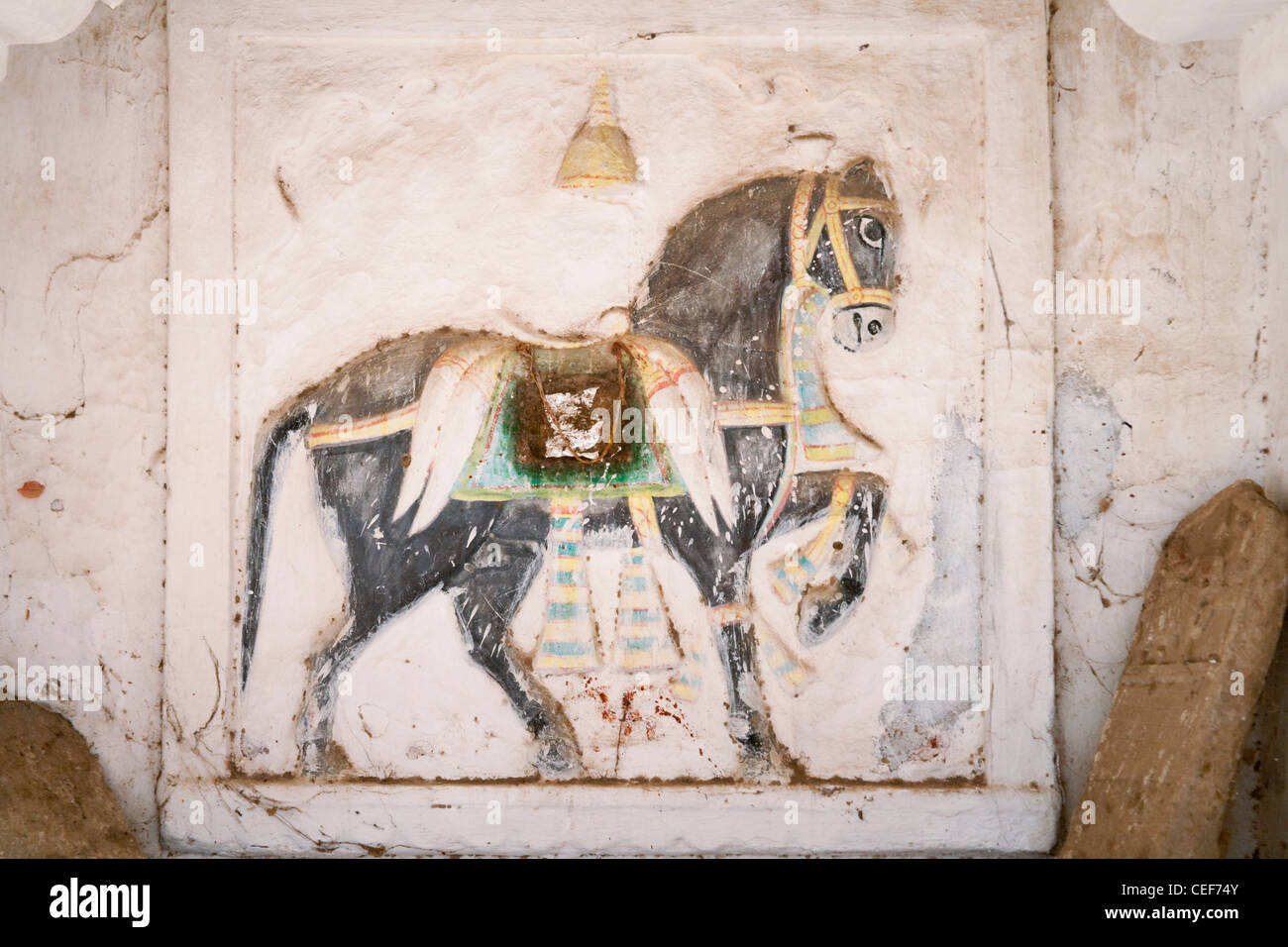 Mural of horse inside Ghanerao Castle, Ghanerao, Rajasthan, India Stock ...