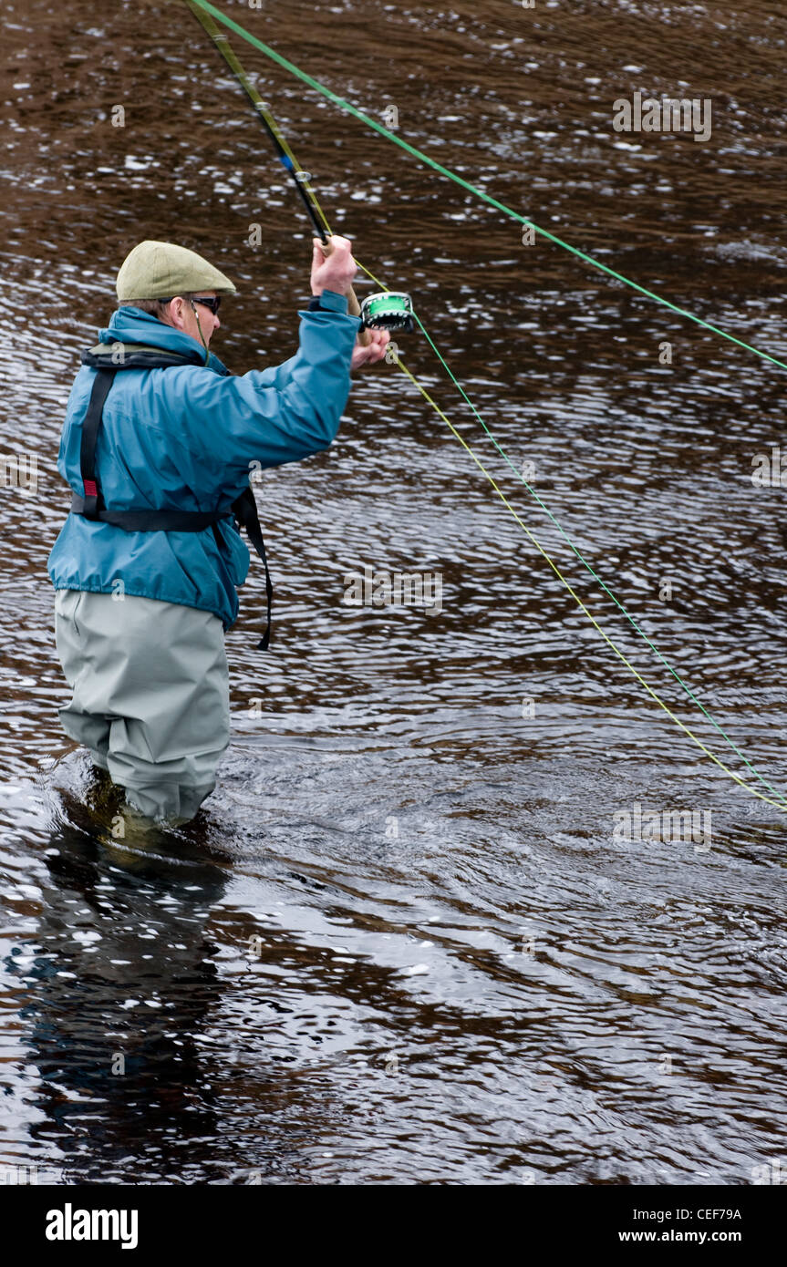 Man Salmon Fishing in the River Oykel, Sutherland, Scotland, UK Stock ...