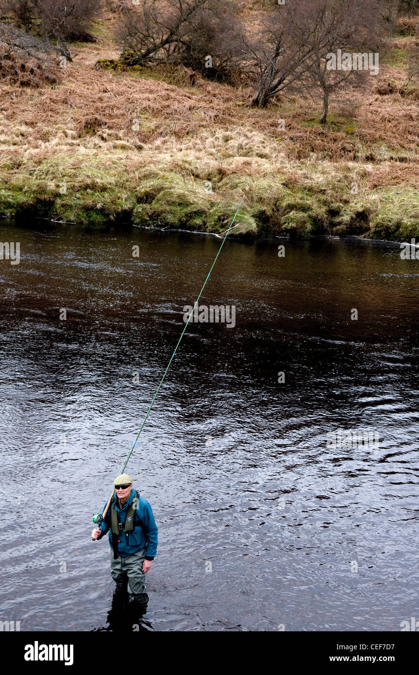 Man Salmon Fishing in the River Oykel, Sutherland, Scotland, UK Stock ...