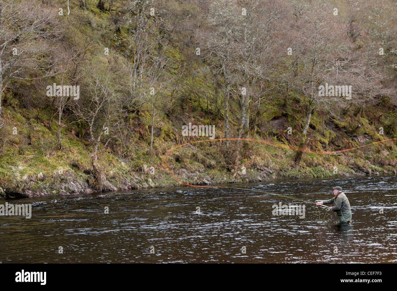 Man Salmon Fishing in the River Oykel, Sutherland, Scotland, UK Stock ...