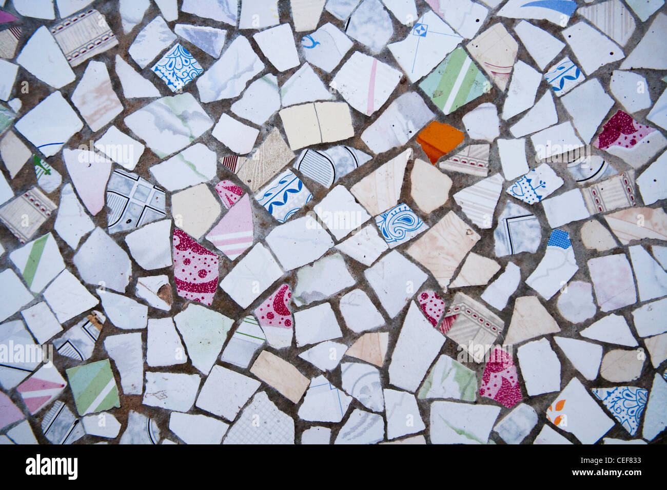 Broken porcelain pieces decorated on the floor, Rajasthan, India Stock ...