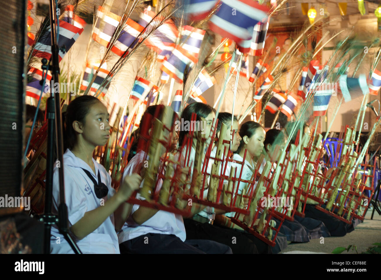 Thai Musician plays Angklung ( a musical instrument made of bamboo ...