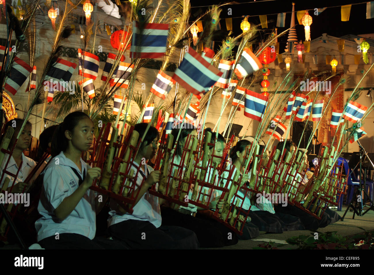 Thai Musician plays Angklung ( a musical instrument made of bamboo ...