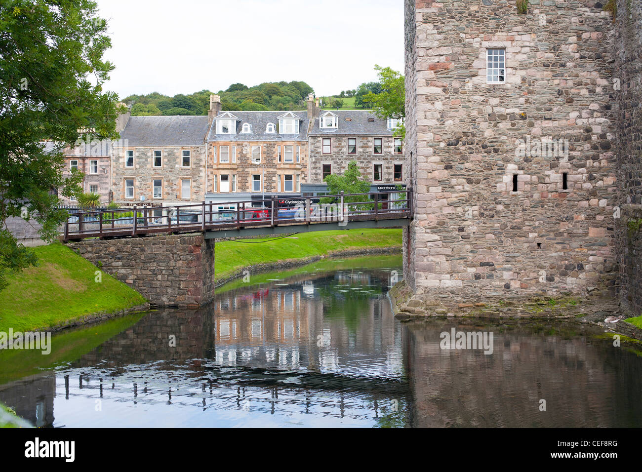 A view of Rothesay Castle across the moat in Rothesay on the Isle of ...