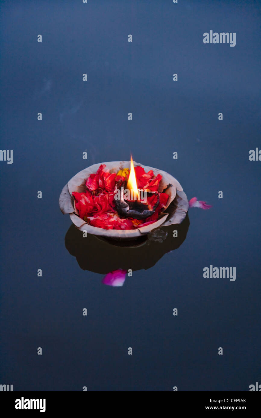 Flower lamp on the Ganges River, Varanasi, India Stock Photo - Alamy