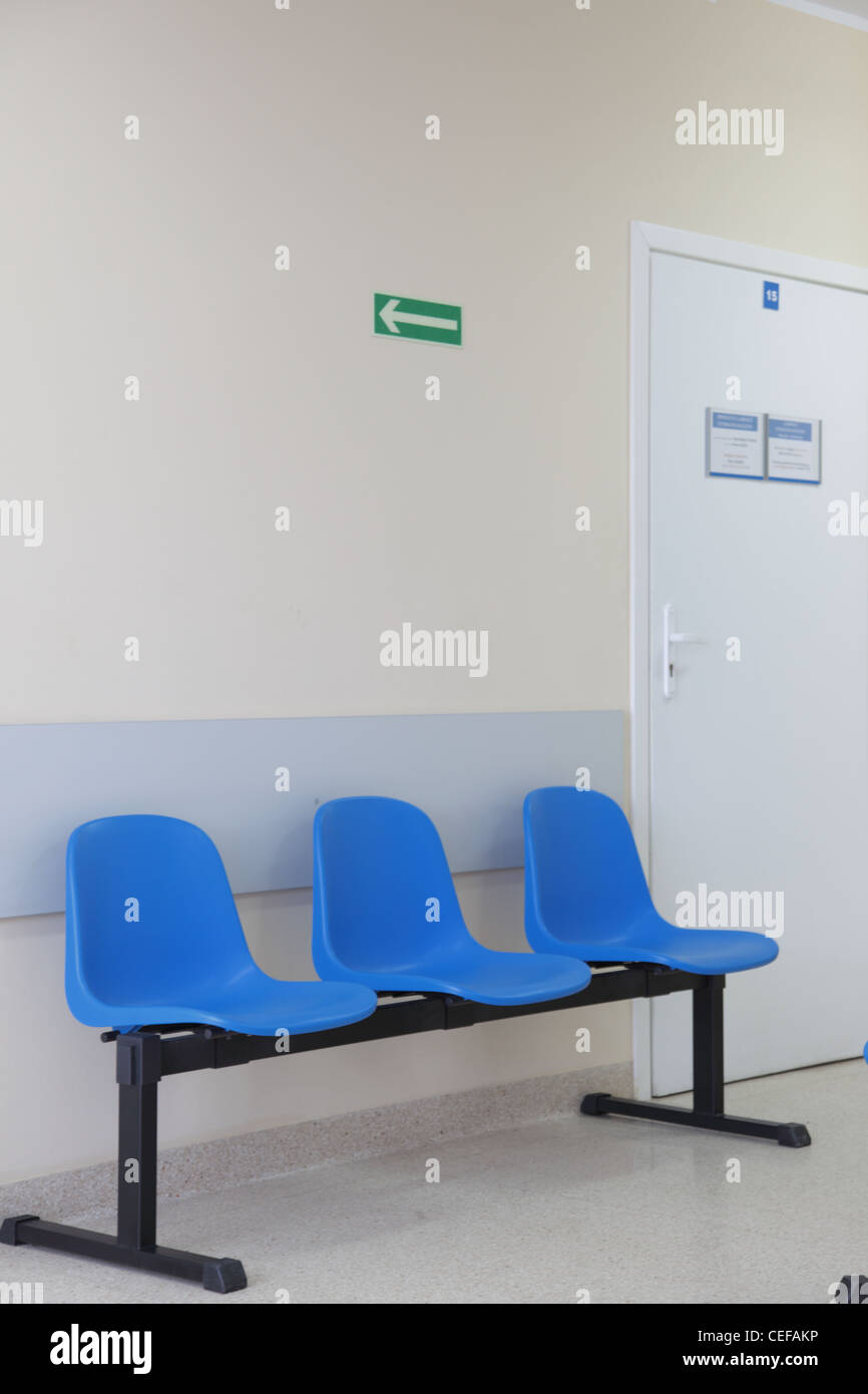 waiting room - blue chairs, door Stock Photo - Alamy
