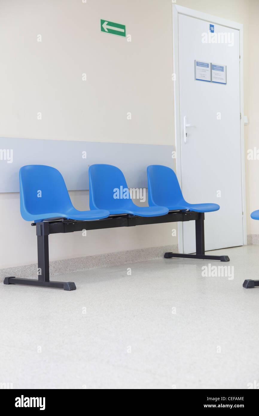 waiting room - blue chairs, door Stock Photo - Alamy