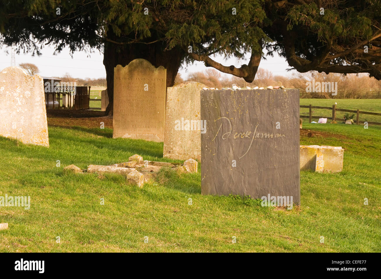 The grave of Derek Jarman at The Church of St Clement Old Romney Kent ...
