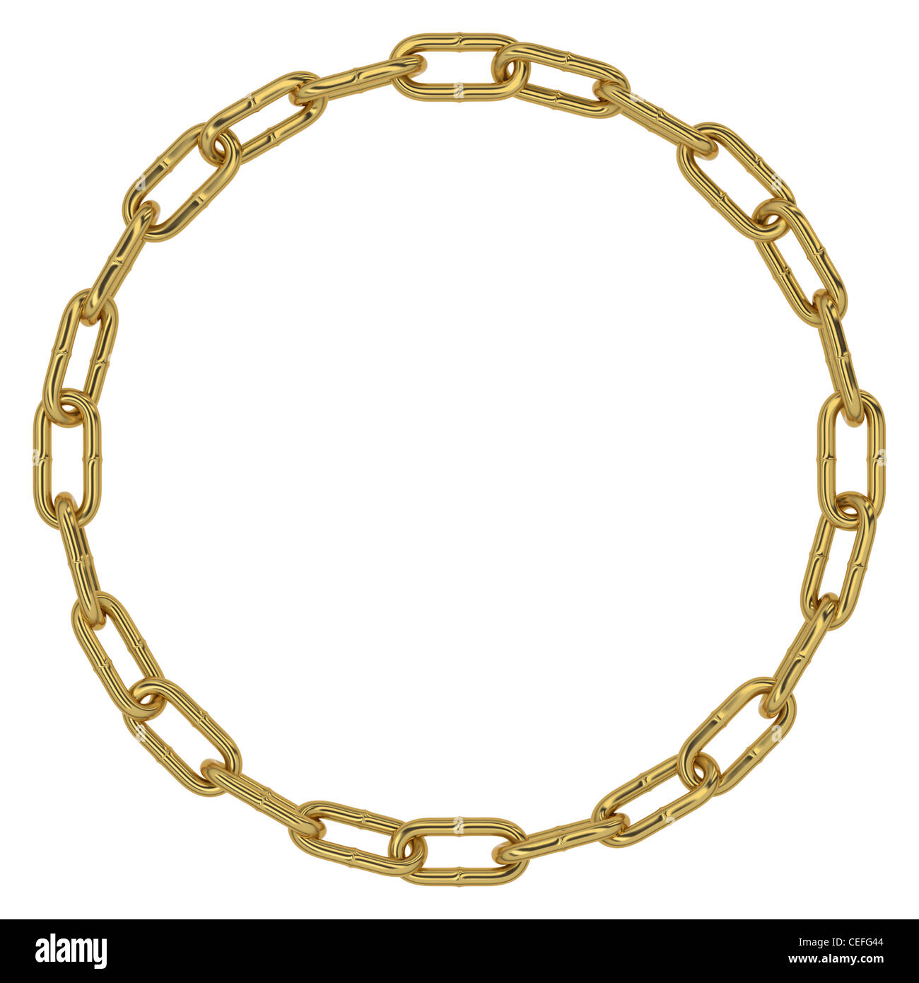 Chain links making a circular gold figure on white background Stock ...