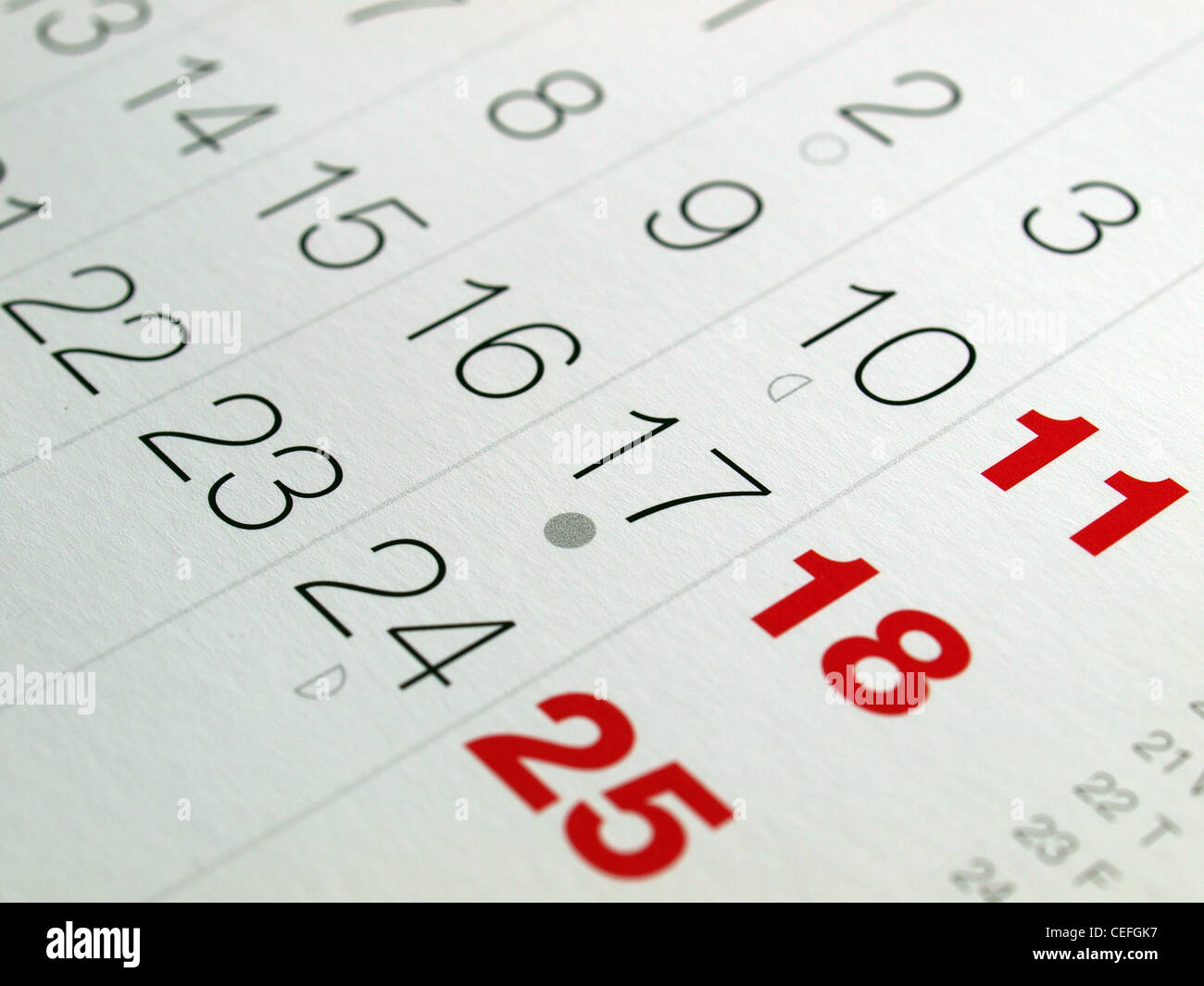 Detail of a calendar page with dates Stock Photo - Alamy