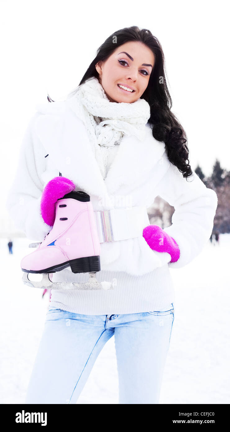 happy woman ice skating outdoor Stock Photo - Alamy