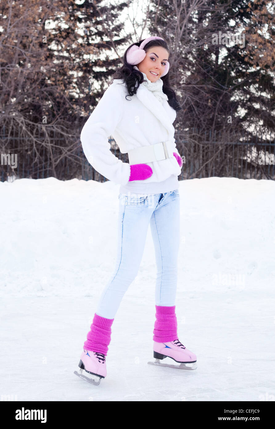 happy woman ice skating outdoor Stock Photo - Alamy