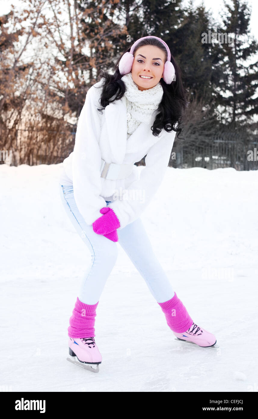 happy woman ice skating outdoor Stock Photo - Alamy